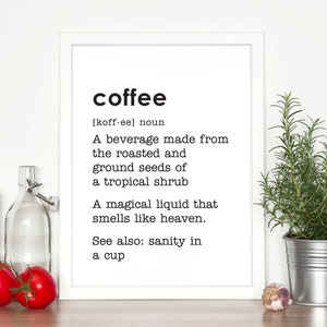 Coffee Definition, Printable Kitchen Decor, Instant Download Wall Sign ...