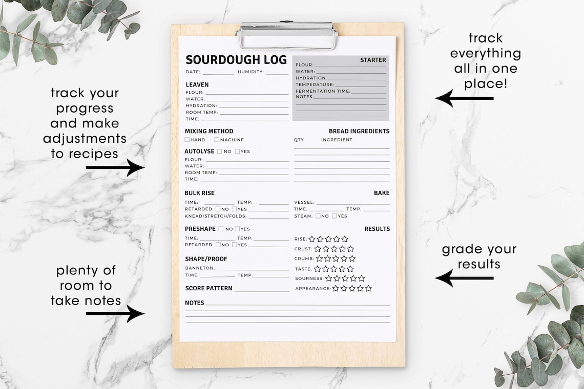 Instant Download Sourdough Bread Log Track Your Sourdough Baking in ...