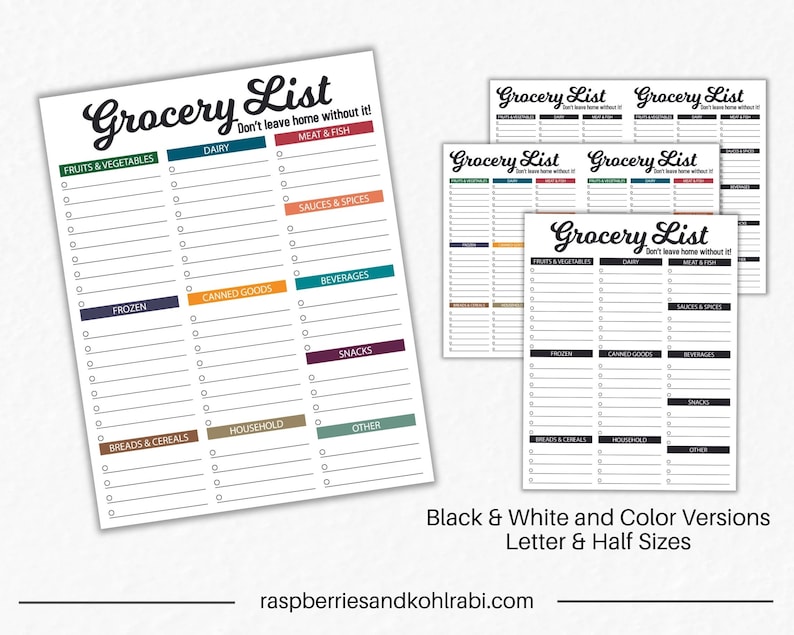 Divided Printable Grocery List Digital Download - PDF for Instant ...