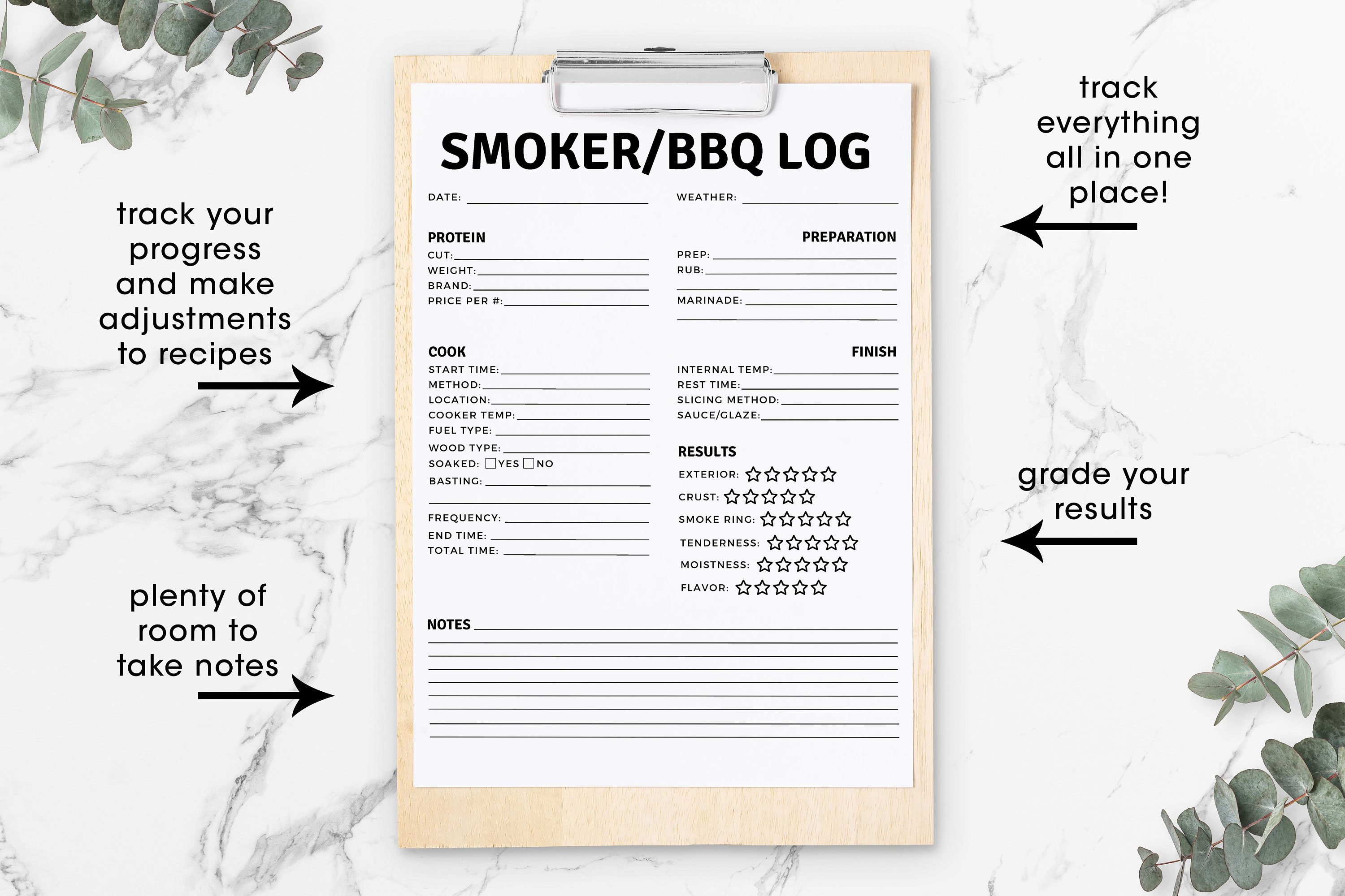 Smoker Planner, Smoked Meat Log, Grilling Log Book, BBQ Notes, Digital ...