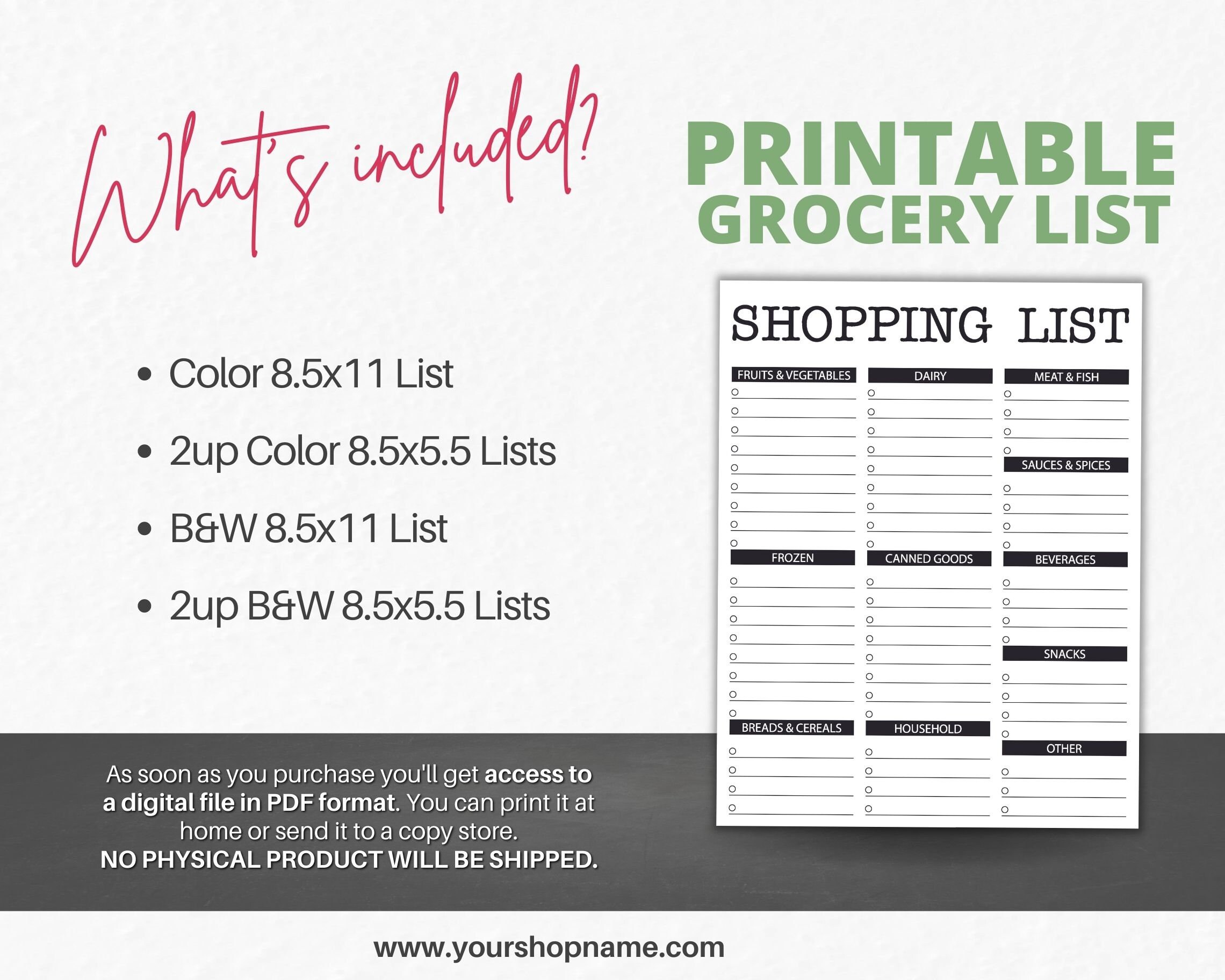 Divided Shopping List Template With Checkboxes - Printable Grocery List ...
