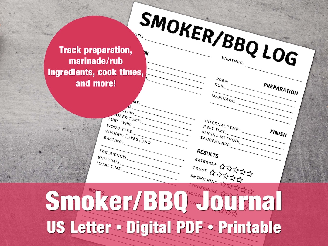 Smoker Planner, Smoked Meat Log, Grilling Log Book, BBQ Notes, Digital ...