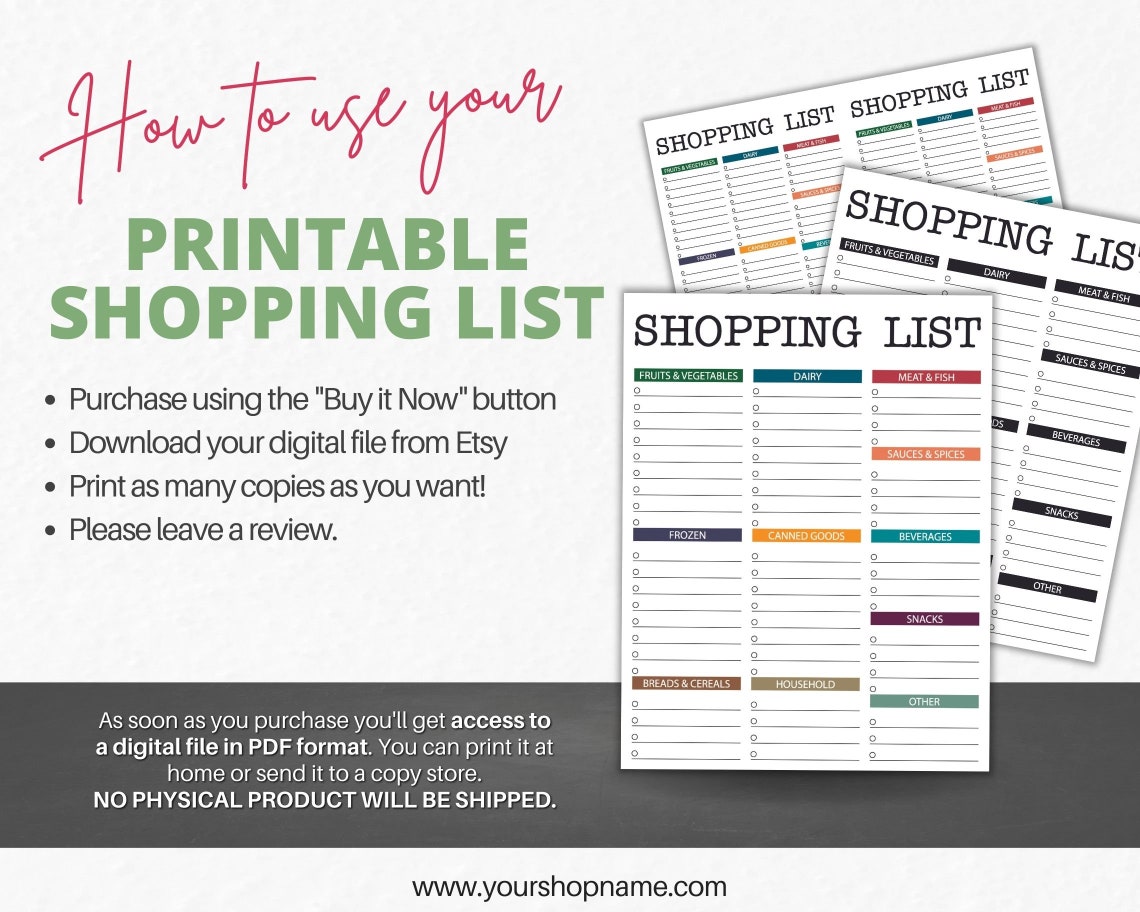 Divided Shopping List Template With Checkboxes Printable - Etsy
