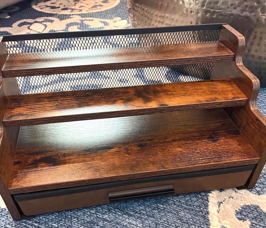 3 Tier Wooden Cologne Stand With Drawer, Rustic Perfume and Skincare ...