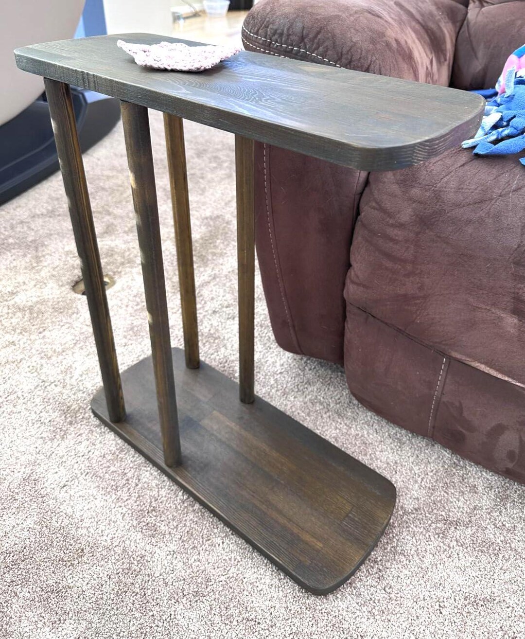 Solid Wood Slide Under Sofa End Table, Dark Walnut Couch Side Table ...