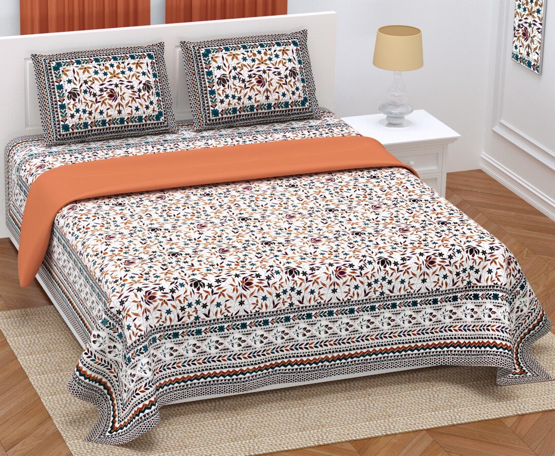 Hand Block Printed Cotton Bedspread Floral Jaipuri Blanket King ...