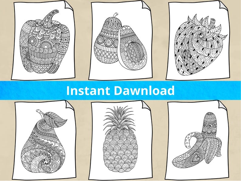 Fruit Vegetable Mandala Coloring Pages PDF, Adult Relaxation Art ...