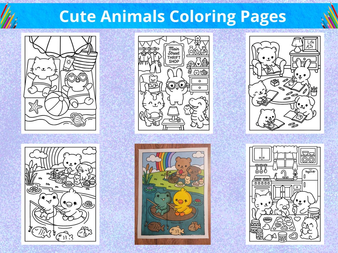 Kawaii Animals Coloring Book, Printable Kids Activity Pages (PDF ...