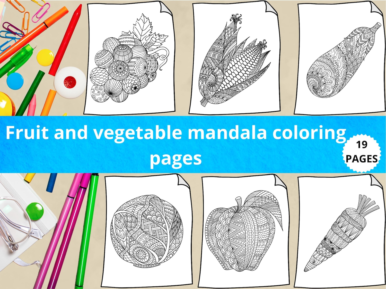 Fruit Vegetable Mandala Coloring Pages PDF, Adult Relaxation Art ...