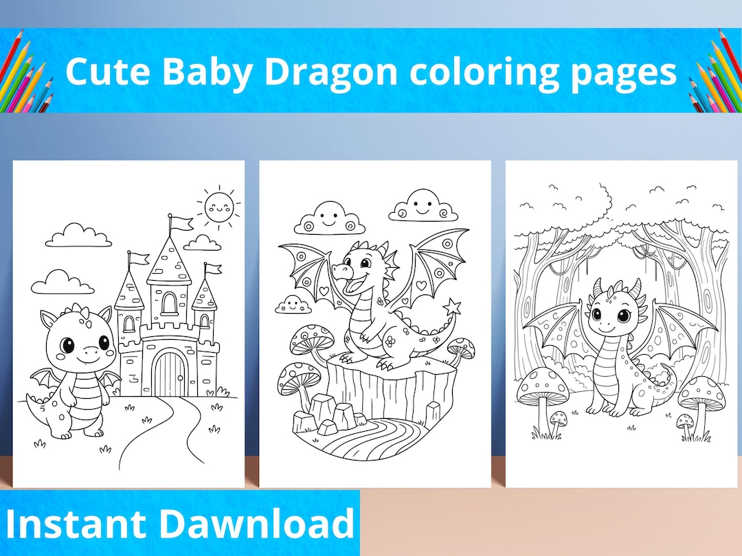 Baby Dragon Coloring Pages, Fantasy Activity Sheets, Kids Printable PDF ...