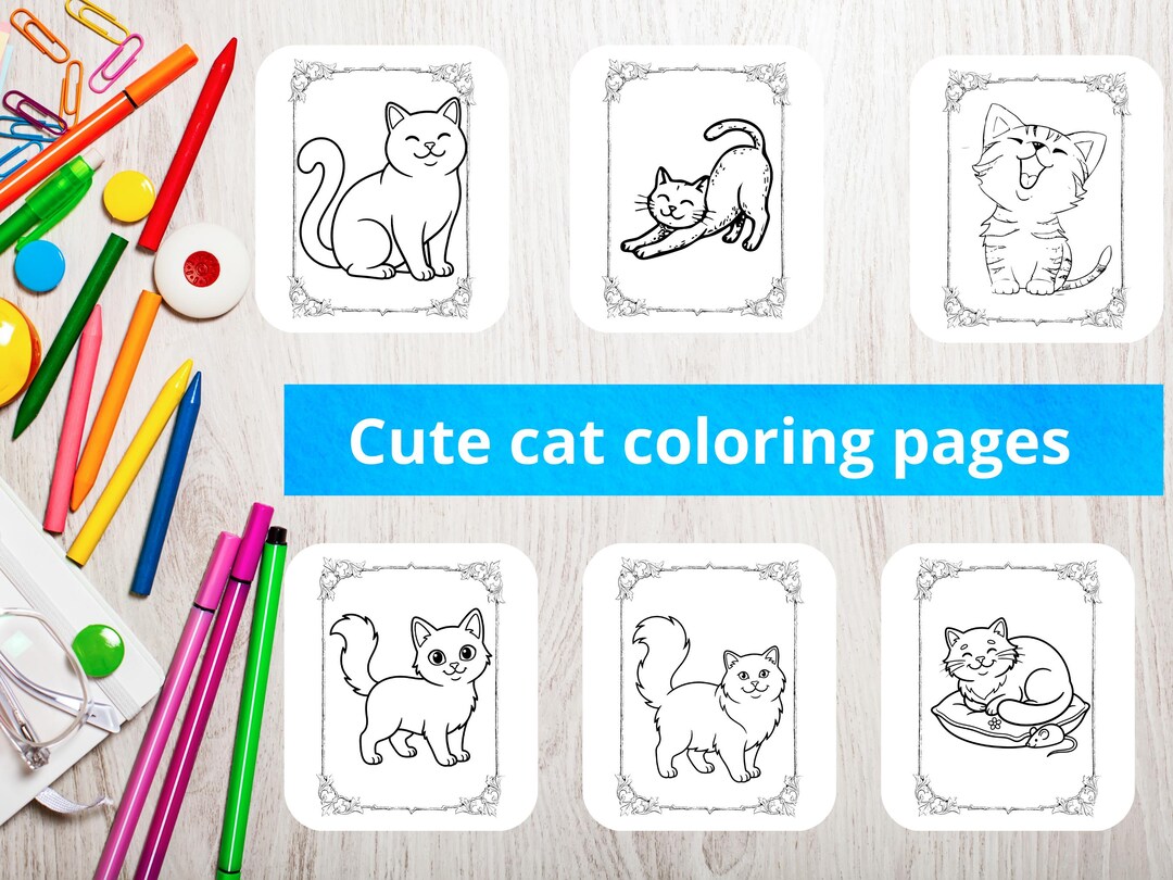 Cat Coloring Book Printable PDF, Cute Cat Coloring Pages for Kids ...