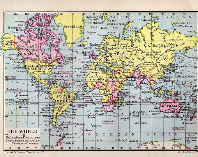 Vintage Map World Globe Earth Original 1950 - Etsy