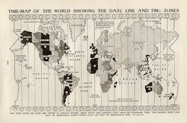 ANTIQUE PRINT Vintage World Map Time 1950s Original - Etsy