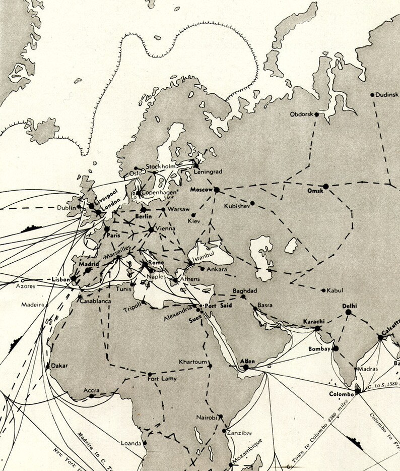 1949 Vintage Large World Map Sepia Map of the World | Etsy