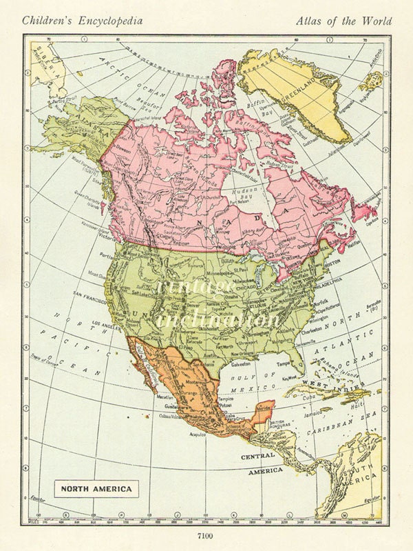 Vintage map North America 1940s atlas cartography original Globes ...