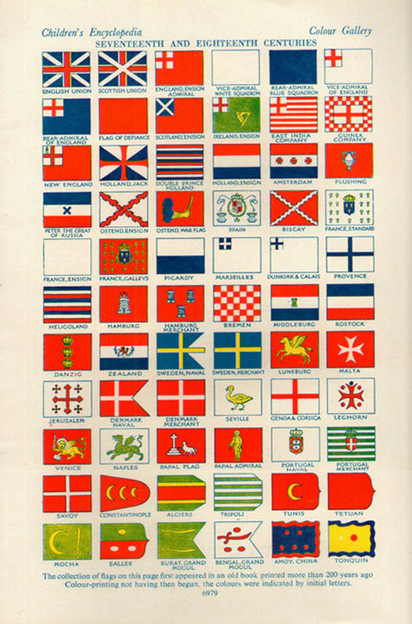 17th 18th Century FLAGS PRINT 1950s 6979 Illustrations Lithograph Paper ...