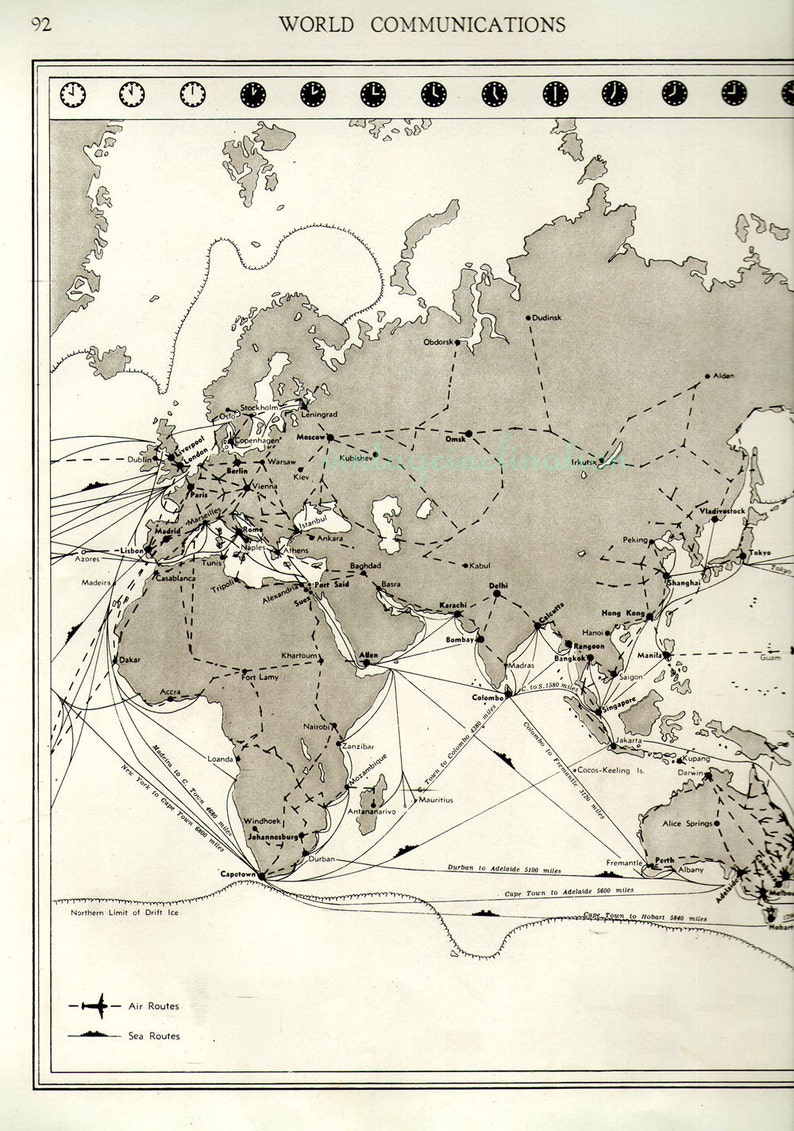1949 Vintage Large World Map Sepia Map of the World - Etsy
