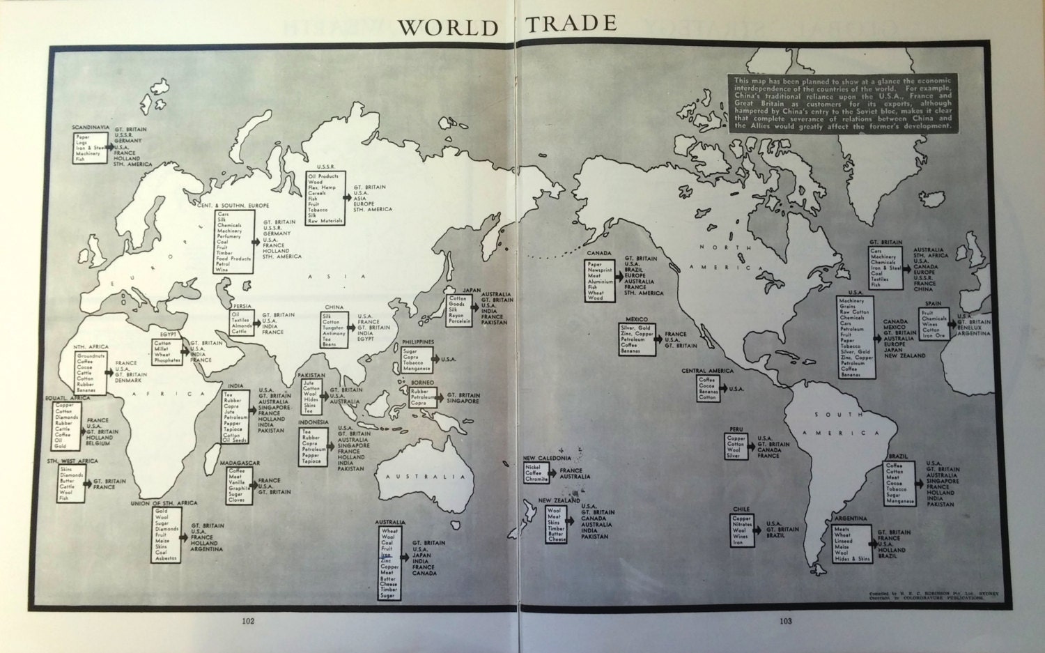 Antique WORLD TRADE Map 1940s ORIGINAL Map of the World - Etsy