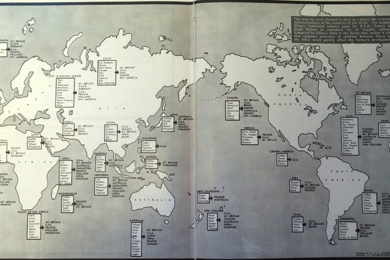 Antique WORLD TRADE Map 1940s ORIGINAL Map of the World - Etsy