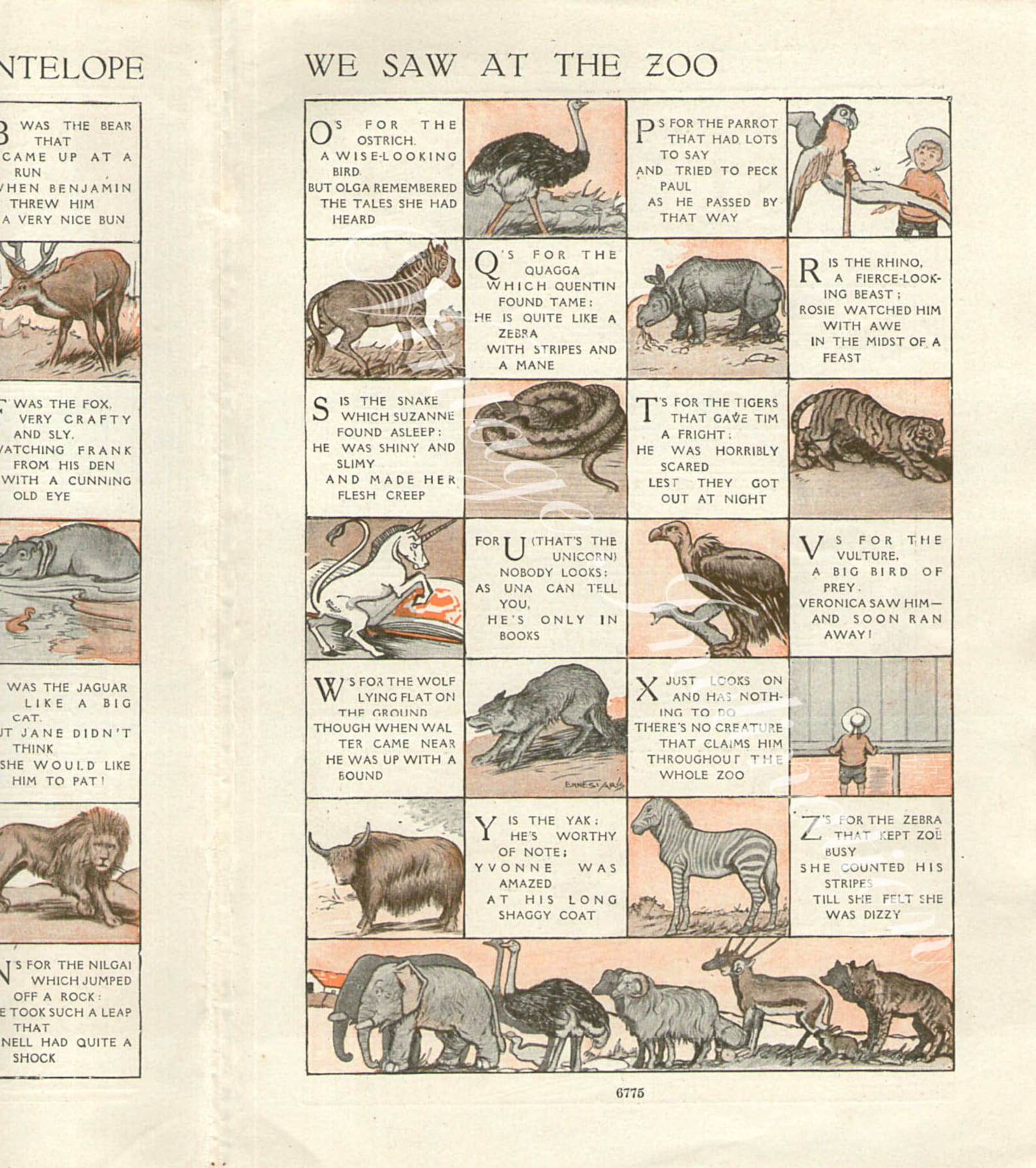 1920s Delightful Nursery ALPHABET Zoo CHART Book Plate ABC - Etsy
