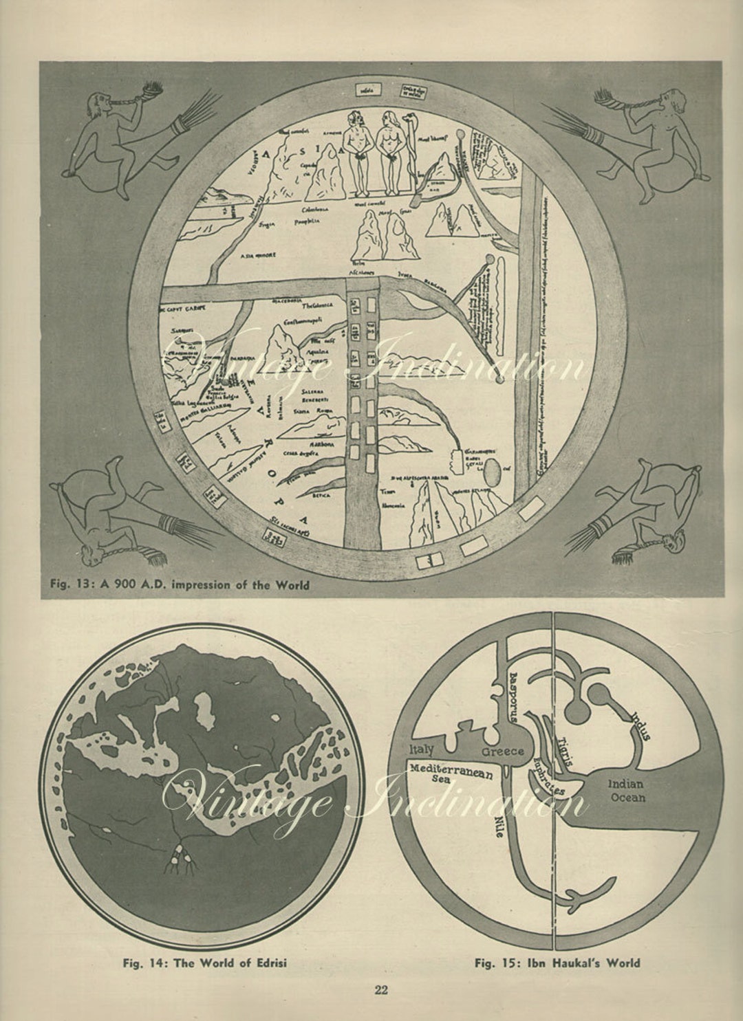 1940 Antique 900 A.D. IMPRESSIONS of the WORLD Map of the World 1900s ...