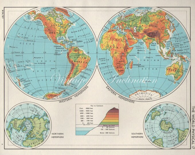 1960 WORLD MAP Vintage Atlas Original Map of the World - Etsy