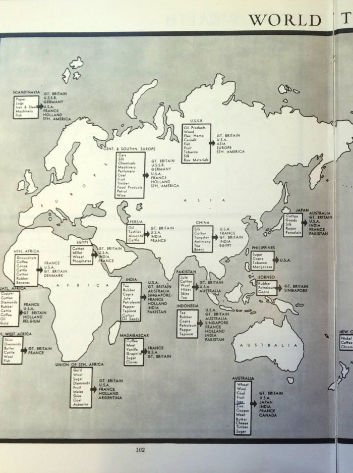 Antique WORLD TRADE Map 1940s ORIGINAL Map of the World - Etsy