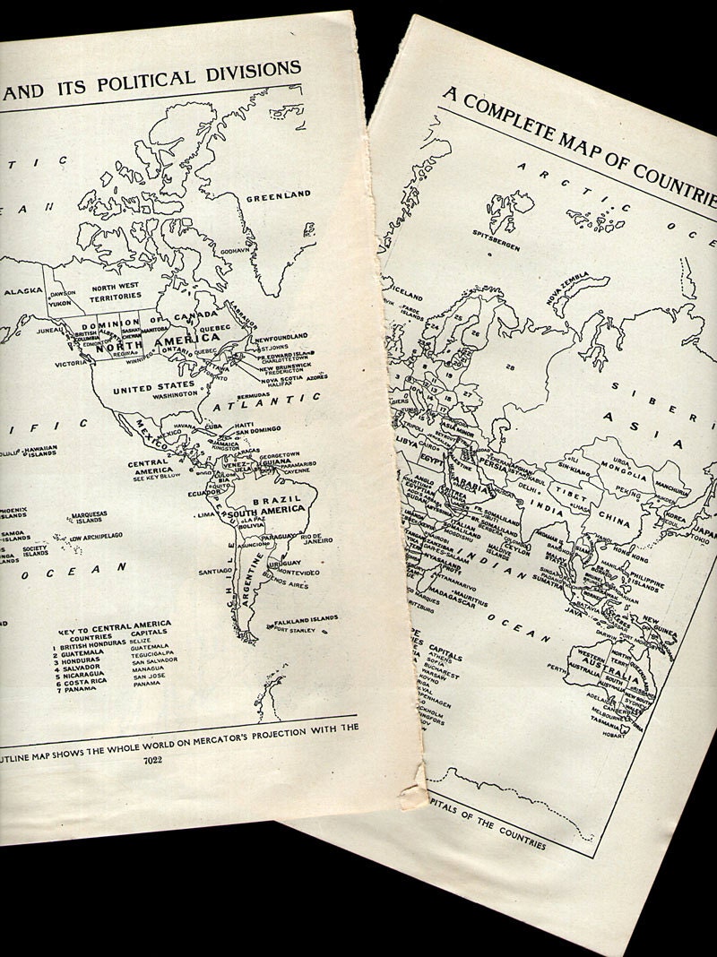 Vintage World Map Political 1950s Original - Etsy