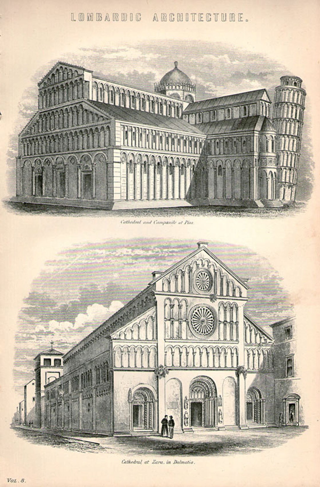 Antique Print, LOMBARDIC Architecture Chart 1890 Wall Art Vintage B/w ...