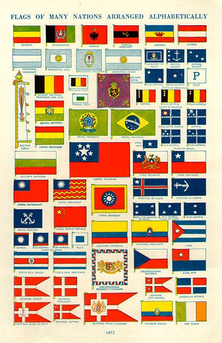 WORLD FLAGS PRINT 1950s 6972 Illustrations Lithograph Paper Print ...