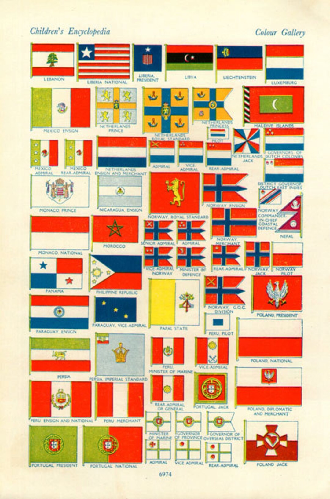 WORLD FLAGS PRINT 1950s 6974 Illustrations Lithograph Paper - Etsy