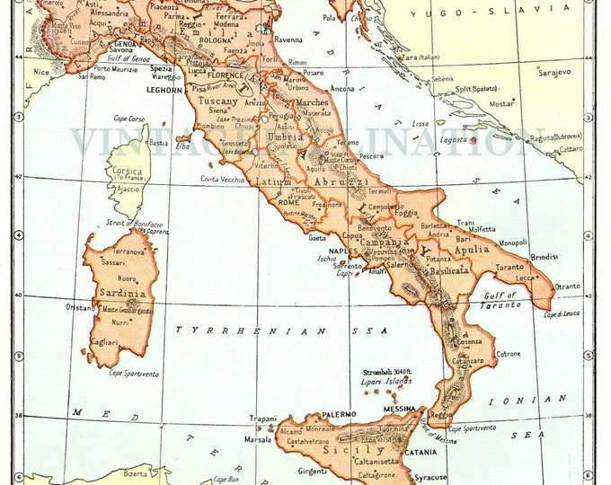 Vintage Italy Map 1930 - Etsy