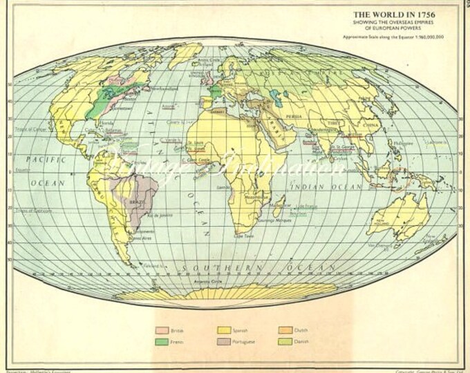 Antique WORLD Map 1756 1959 ORIGINAL Map of the World - Etsy