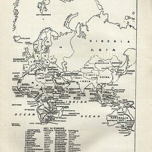 Vintage World Map Political 1950s Original - Etsy