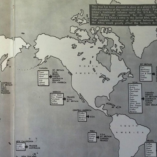 Antique WORLD TRADE Map 1940s ORIGINAL Map of the World - Etsy