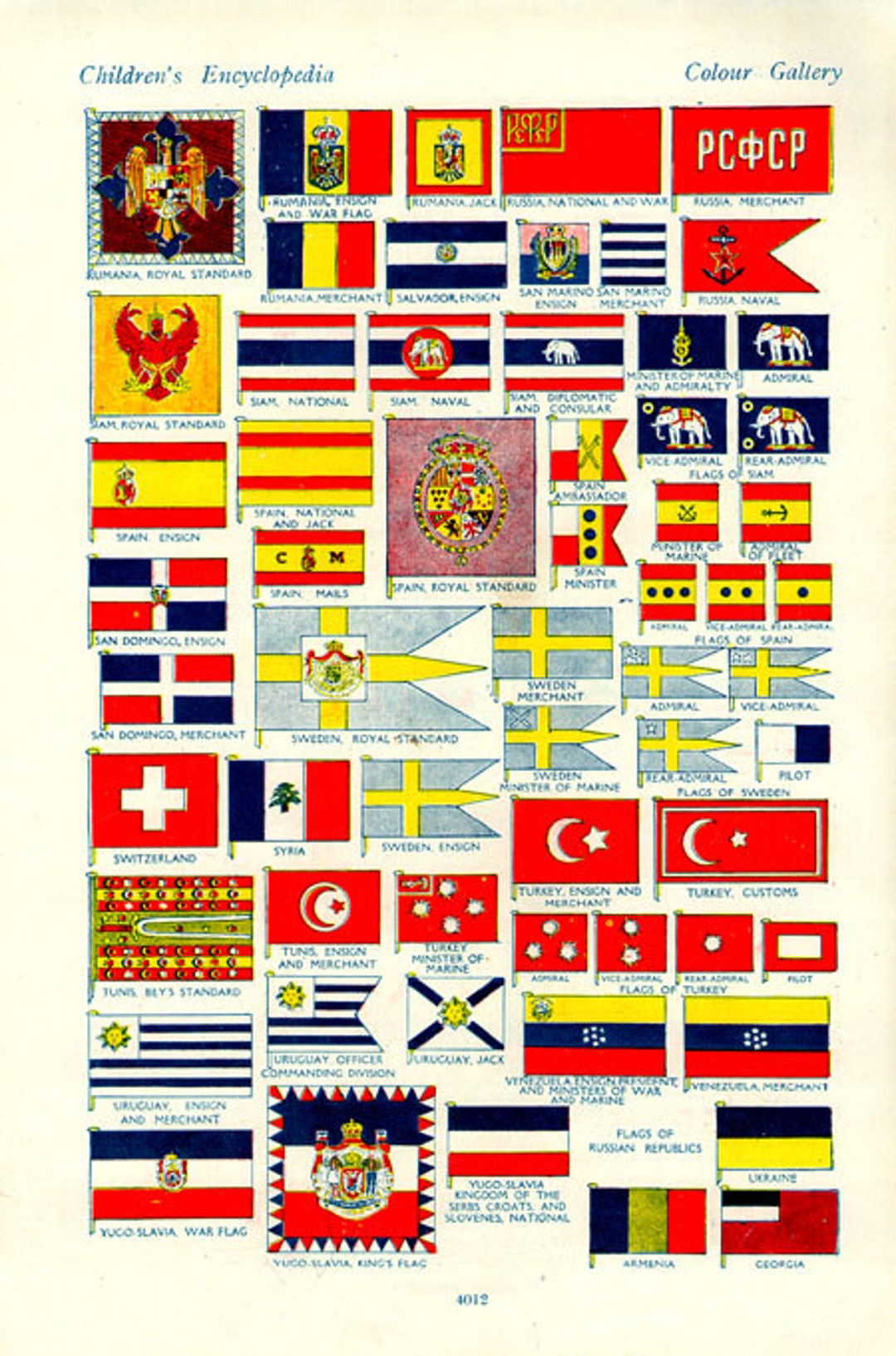 WORLD FLAGS PRINT 1950s 4012 Llustrations Lithograph Paper - Etsy