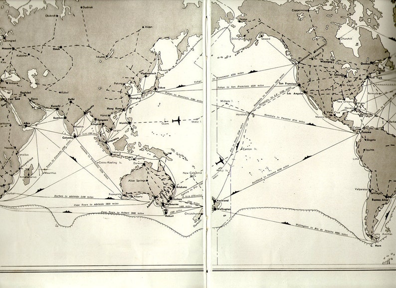 1949 Vintage Large World Map Sepia Map of the World | Etsy