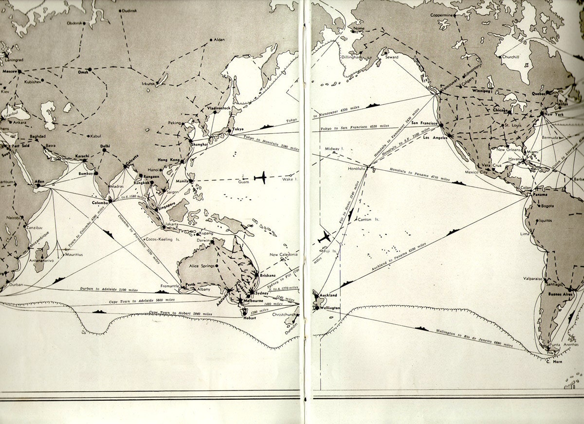 1949 Vintage Large World Map sepia Map of the World sold by Specified ...