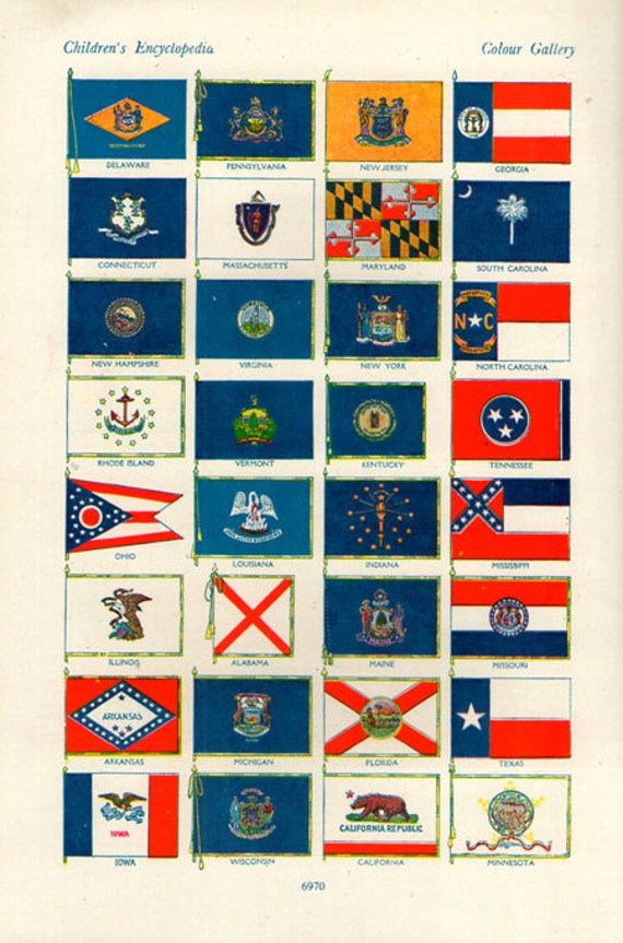 United States FLAGS PRINT 1950s 6970 Illustrations Lithograph - Etsy