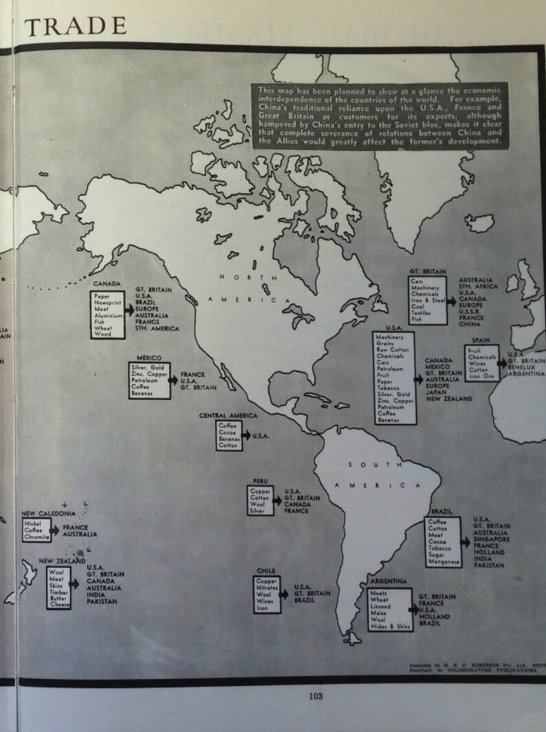Antique WORLD TRADE Map 1940s ORIGINAL Map of the World - Etsy