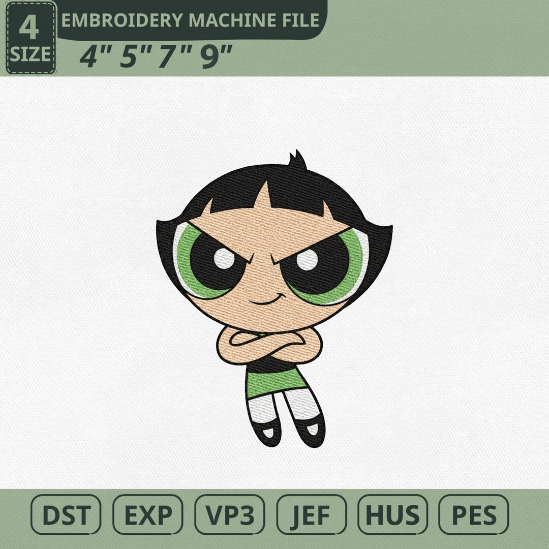 Buttercup Powerpuff Girls Embroidery File, Cartoon Girl Machine ...