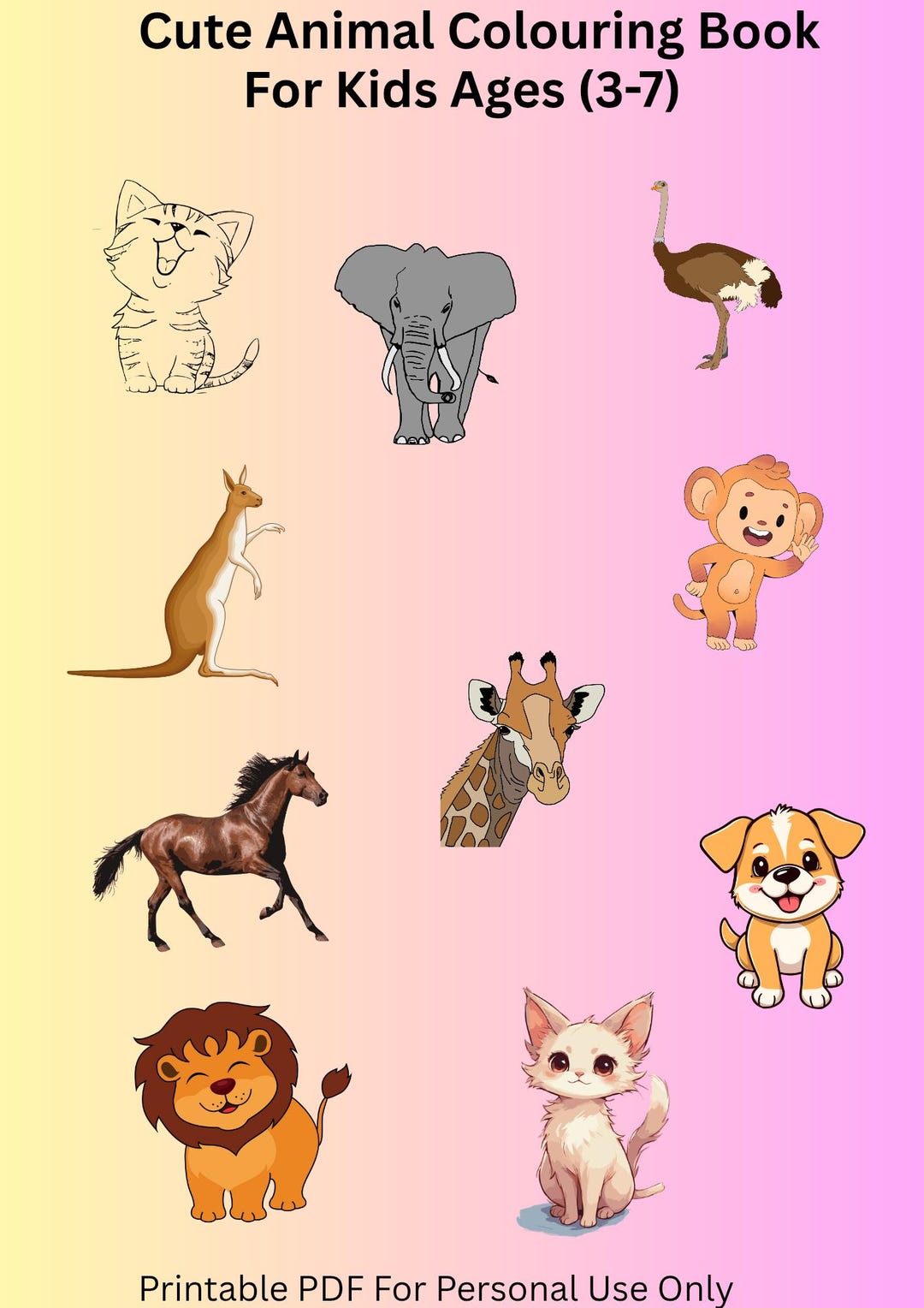 Cute Animal Coloring Book for Kids Printable and Instant Download - Etsy