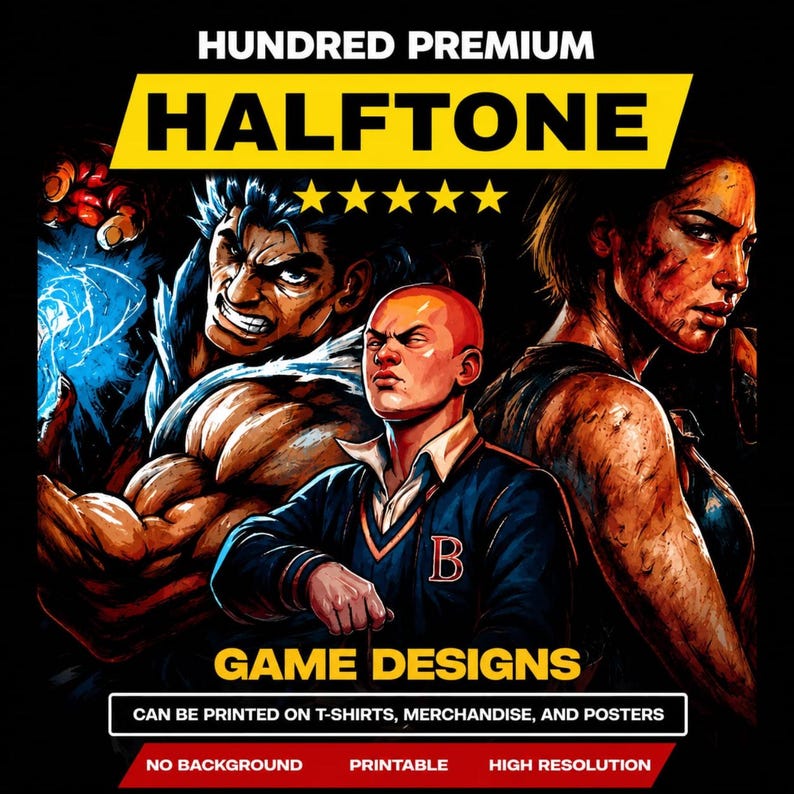 Halftone Game Designs Bundle: T-shirt Printing Pack (digital Download ...