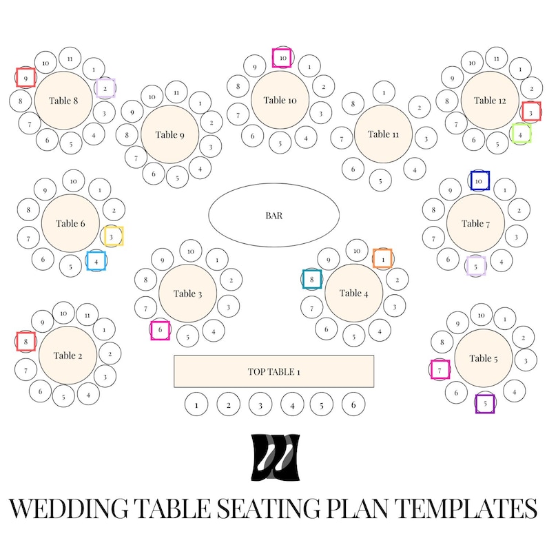 Wedding Table Seating Planner, Editable Canva Template - Etsy