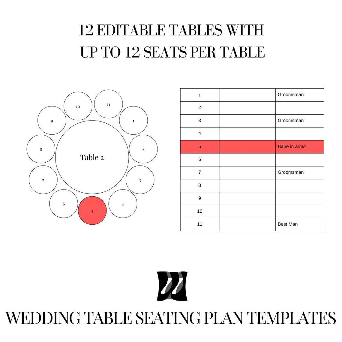 Wedding Table Seating Planner, Editable Canva Template - Etsy