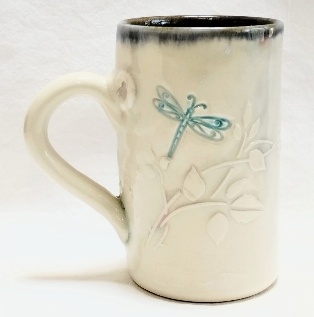 Sculpted Wildflowers With Dragonflies Stoneware 16oz Ceramic Coffee/tea ...