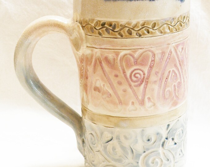 Ceramic Pink Hearts Hand Built Coffee Mug 18oz Stoneware - Etsy