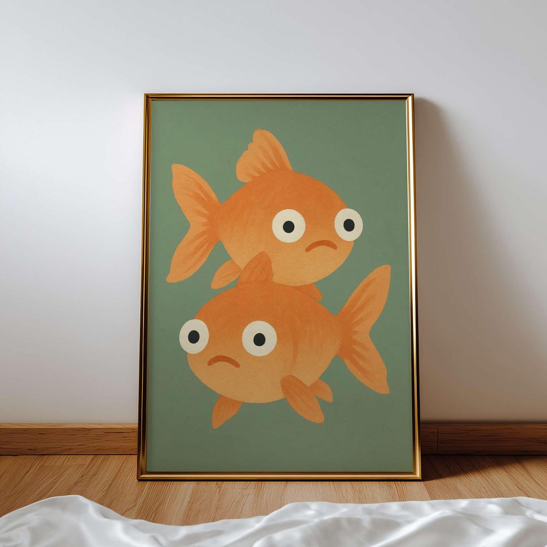 Two Goldfish Staring Poster – Whimsical Retro Curiosity Wall Art - Etsy