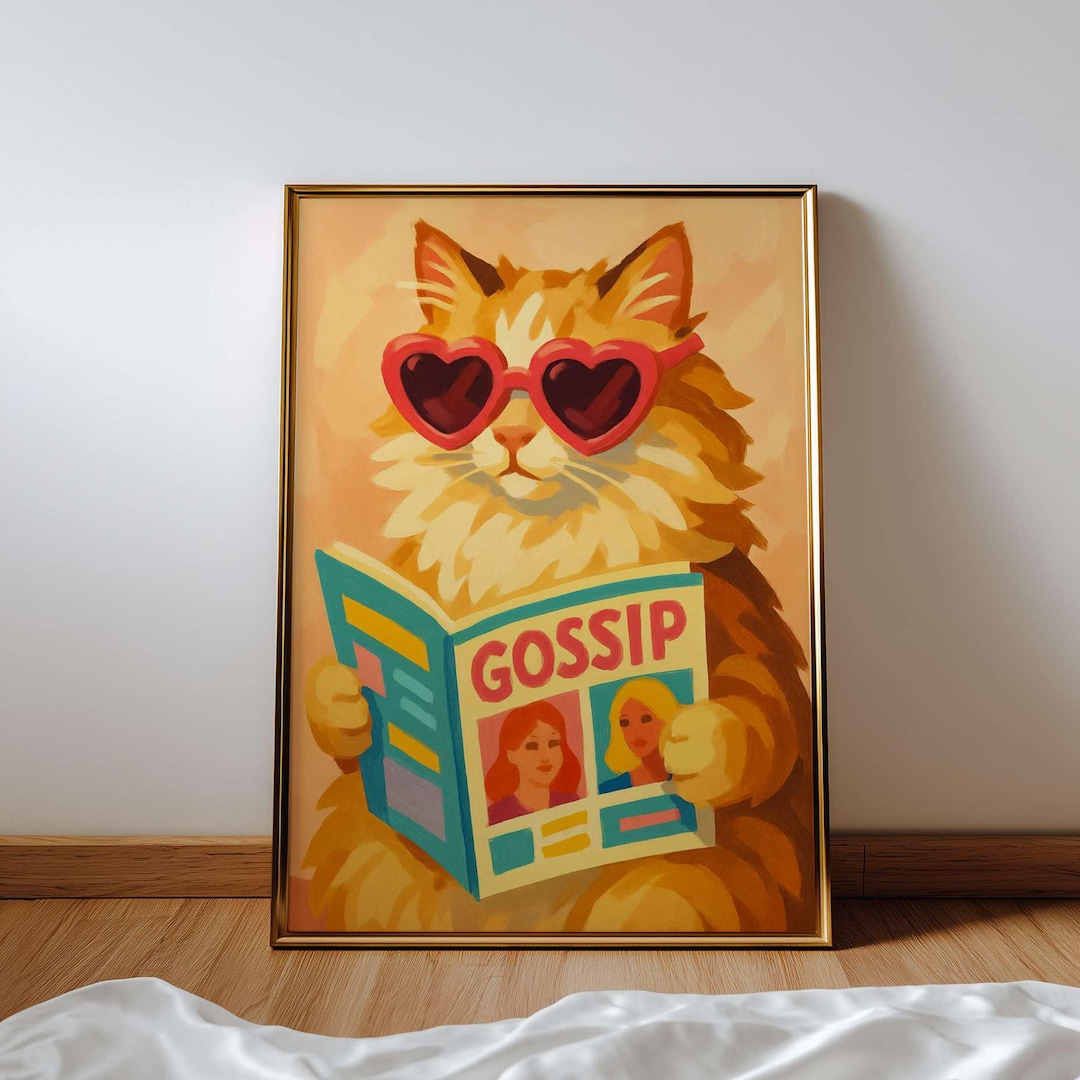 Orange Cat Reading Gossip Poster – Retro Funny Cool Wall Art - Etsy