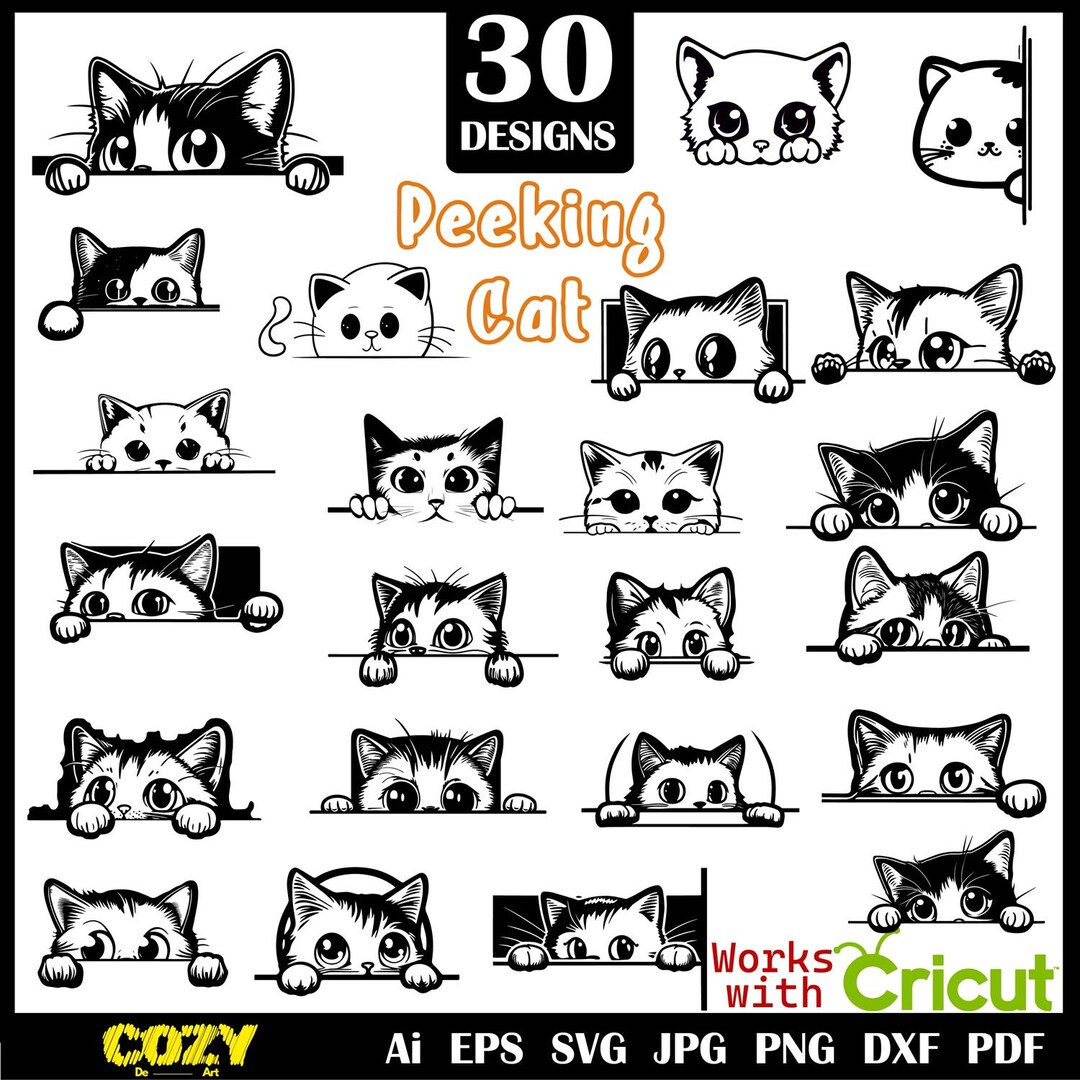 Peeking Cat SVG Bundle, Black Cat Svg, Peeking Cat Clipart, Cute Cat ...